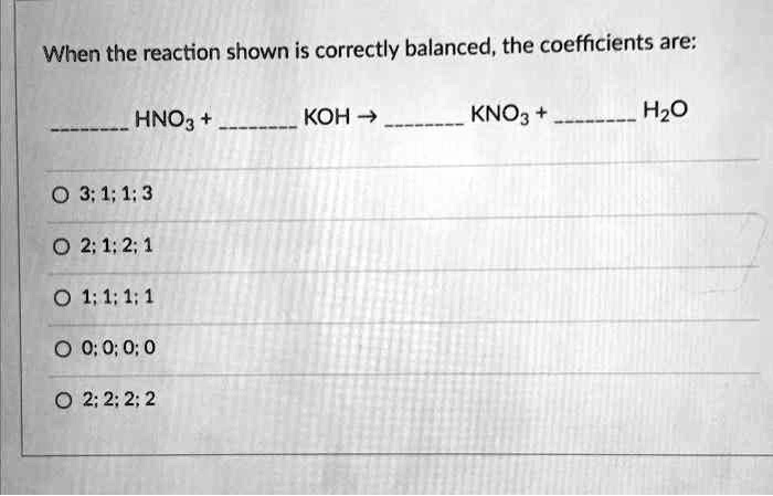 When the reaction shown is correctly balanced, the coefficients are ...