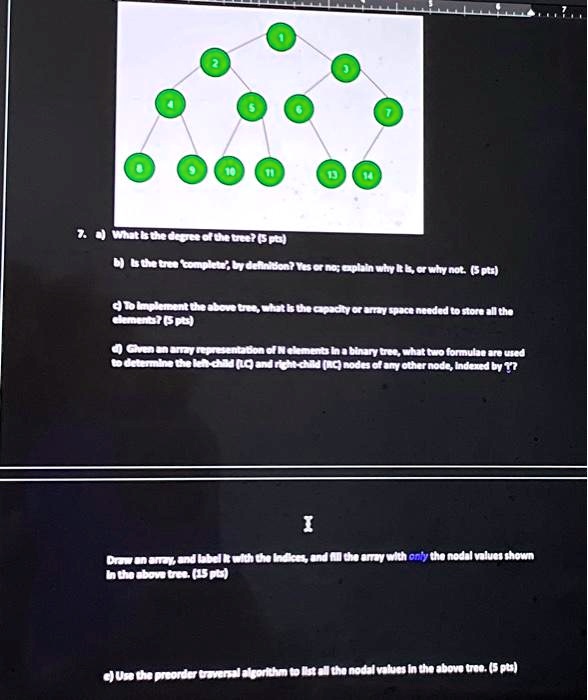 SOLVED: Texts: 1. Draw an array. I need that one done. Thanks. 2. Degree of the tree? (5 pts) 3 ...