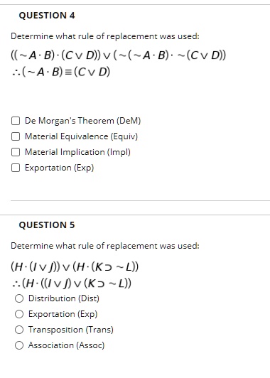 SOLVED: Dezermine what rule of replacement was used: (( A â†’ B) âˆ¨ (C ...