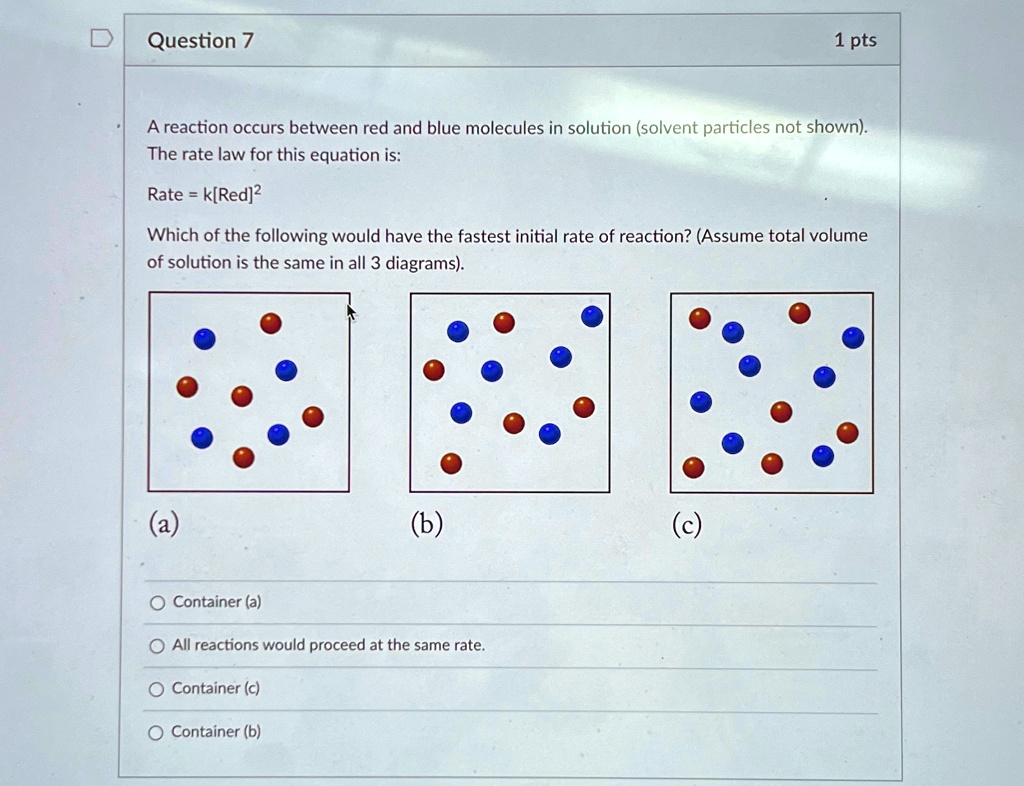 SOLVED: Question 7 1 pt A reaction occurs between red and blue molecules in solution (solvent ...