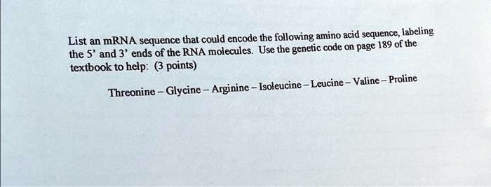 SOLVED: List an mRNA sequence that could encode the following amino ...
