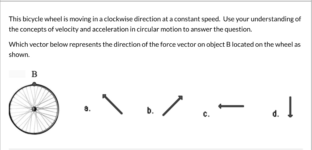 This bicycle wheel is moving in a clockwise direction at a constant ...