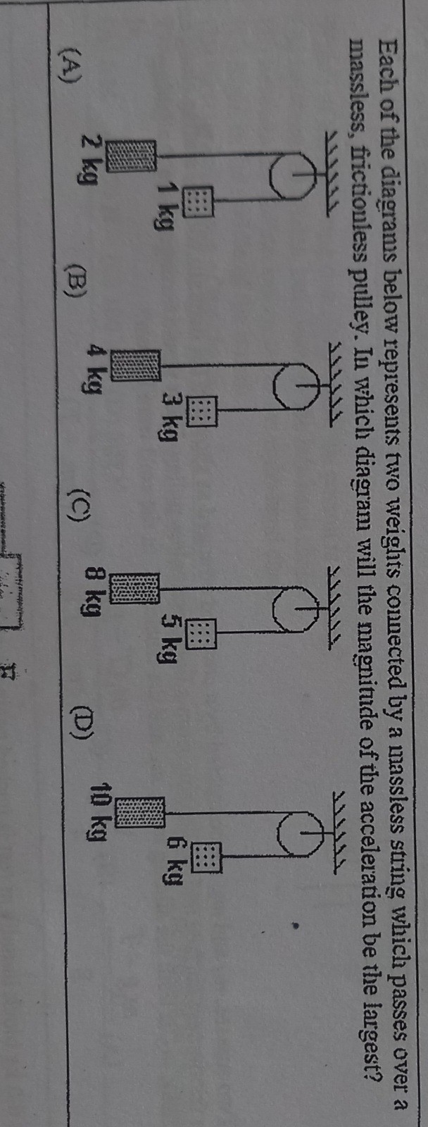 SOLVED: Each of the diagrams below represents two weights connected by a massless string which ...
