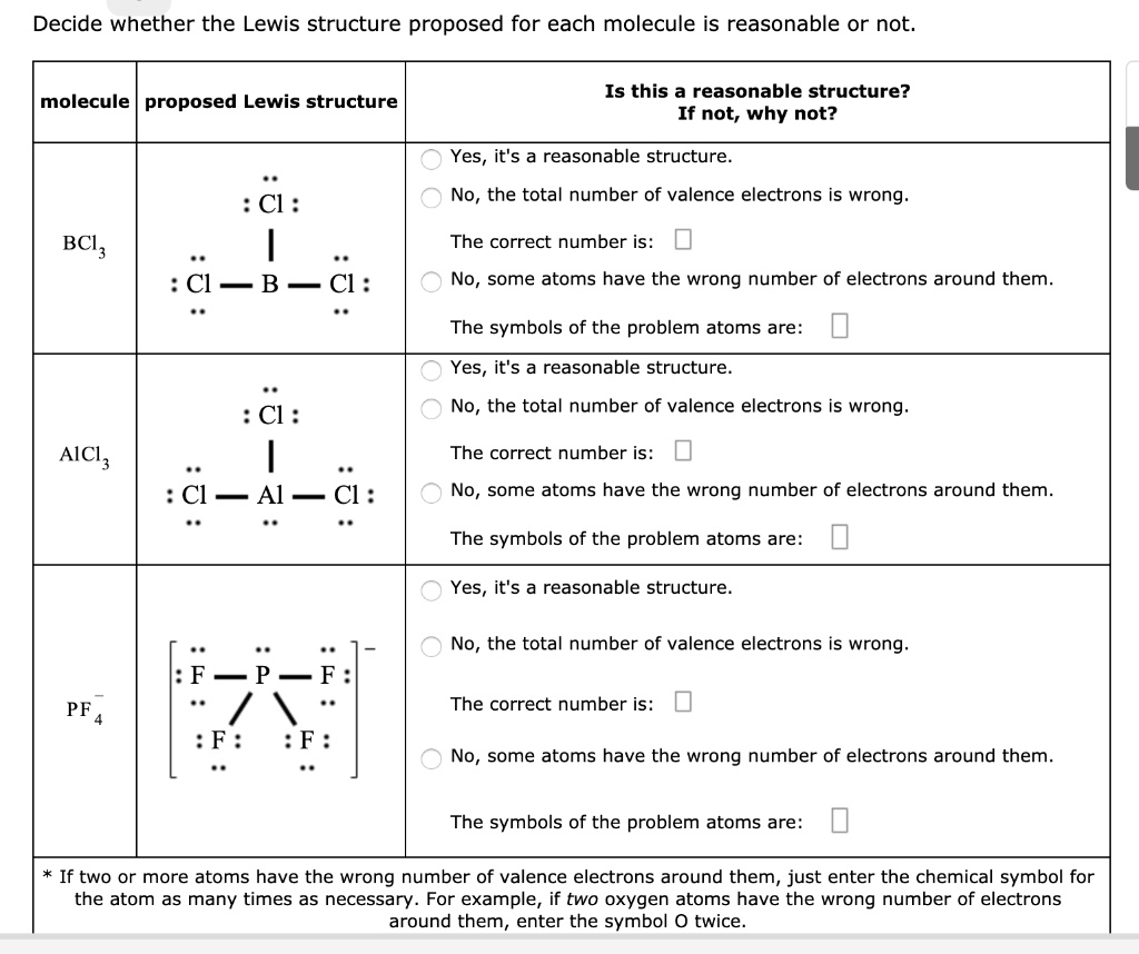 SOLVED: Decide whether the Lewis structure proposed for each molecule ...