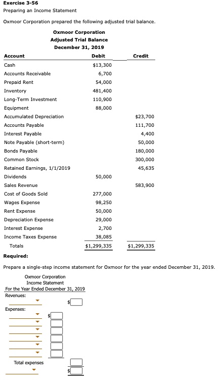 Exercise 3-56: Preparing an Income Statement Oxmoor Corporation ...