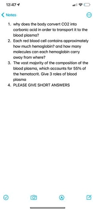 SOLVED: Why does the body convert CO2 into carbonic acid in order to transport it to the blood ...