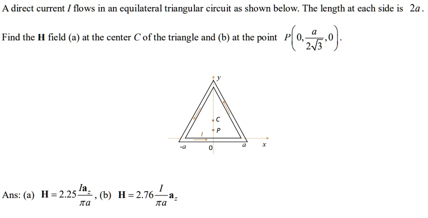 SOLVED: A direct current I flows in an equilateral triangular circuit ...