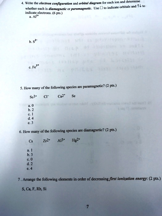 4. Write the electron configuration and orbital diagram for each ion ...