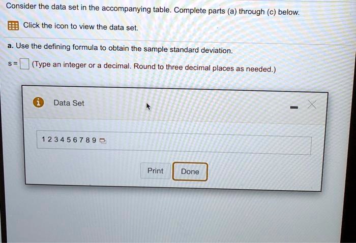 SOLVED: Consider the data set in the accompanying table: Complete parts (a) through (c) below ...