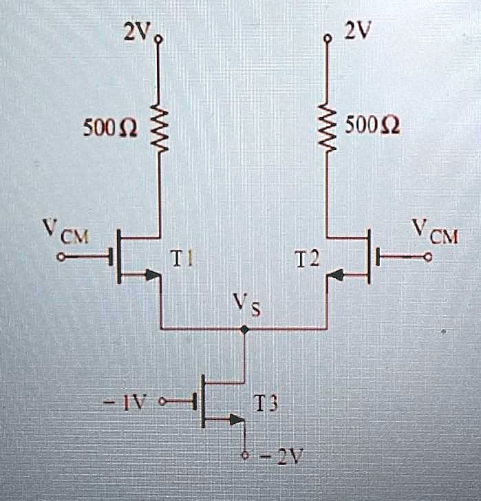 SOLVED: for NMOS transistors VTN = 0.5V, T1 and T2 transistors are identical Kn1 = Kn2 = 1 mA ...