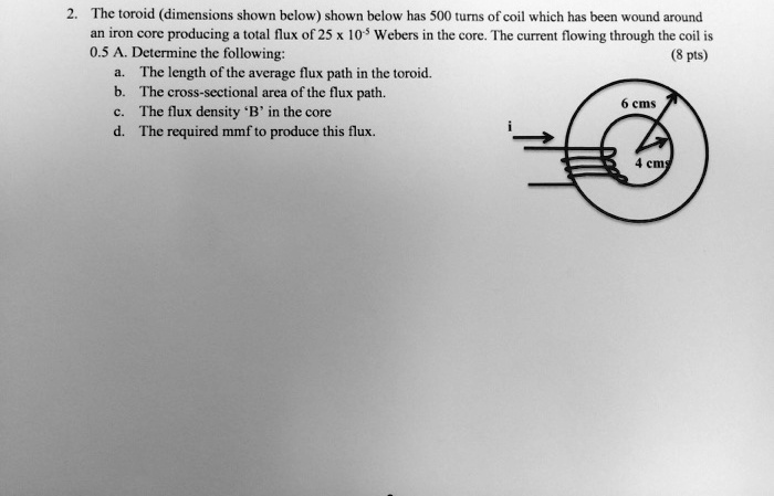 2. The toroid (dimensions shown below) shown below has 500 turns of ...