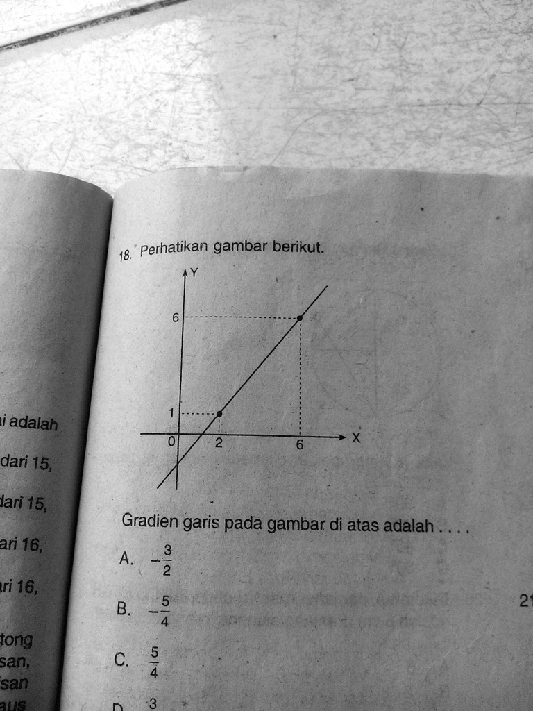SOLVED: gradien pada gambar diatas adalah... Perhatikan gambar berikut. 18. adalah dari 15, lari ...