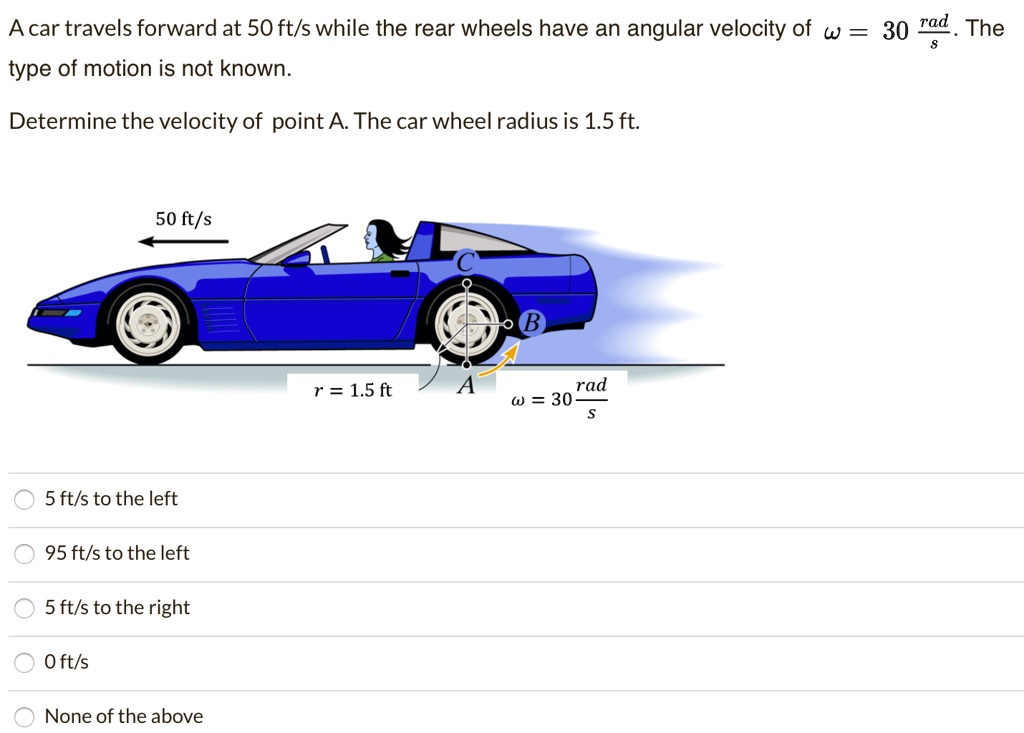 A car travels forward at 50 ft/s while the rear wheels have an angular ...