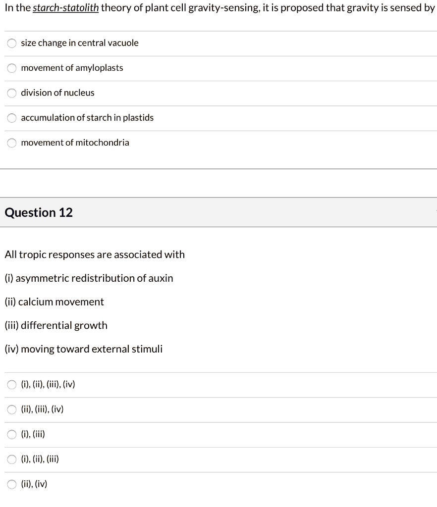 SOLVED: In the starch-statolith theory of plant cell gravity-sensing ...