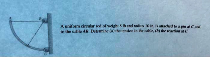 SOLVED: A uniform circular rod of weight 8 lb and radius 10 in is ...