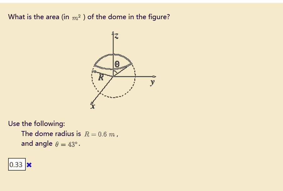 What is the area (in m? ) of the dome in the figure? Use the following ...