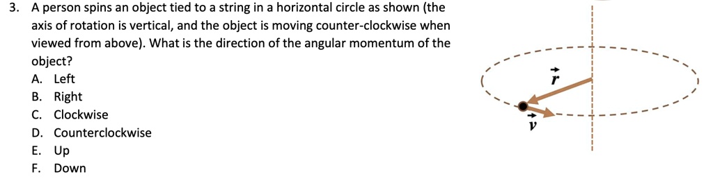 SOLVED: A person spins an object tied to a string in a horizontal circle as shown (the axis of ...