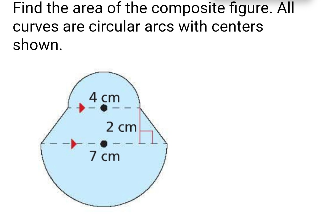 find the area of the composite figure all curves are circular arcs with centers shown