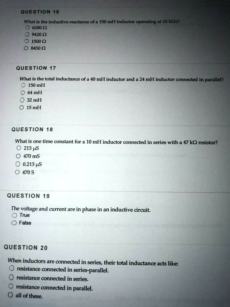 SOLVED: QUESTION 16 What is the inductive reactance of a 150 mH ...
