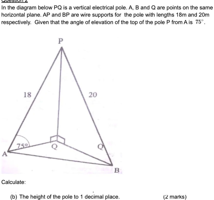 SOLVED: HucpLA In the diagram below, PQ is a vertical electrical pole. A, B, and Q are points on ...