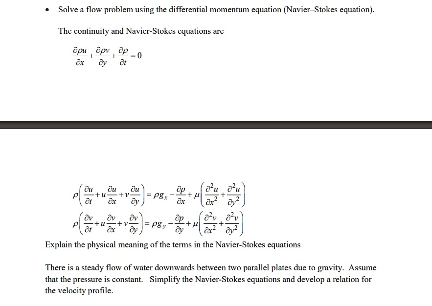 Solve a flow problem using the differential momentum equation (Navier ...