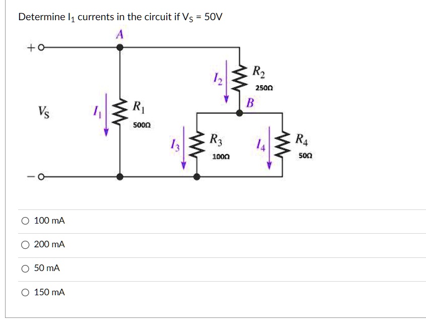 a) Determine I1 currents in the circuit if VS = 50Vb) Determine I2 currents for the figure shown ...
