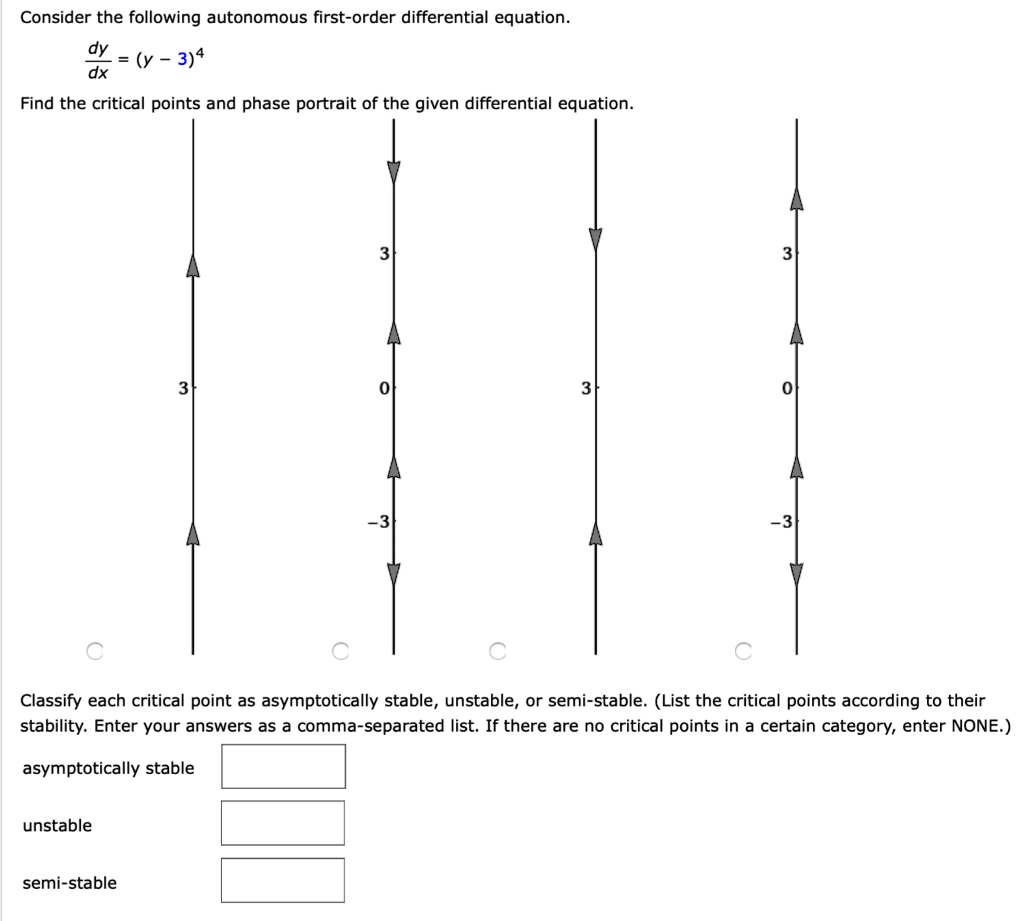 SOLVED: Consider the following autonomous first-order differential ...