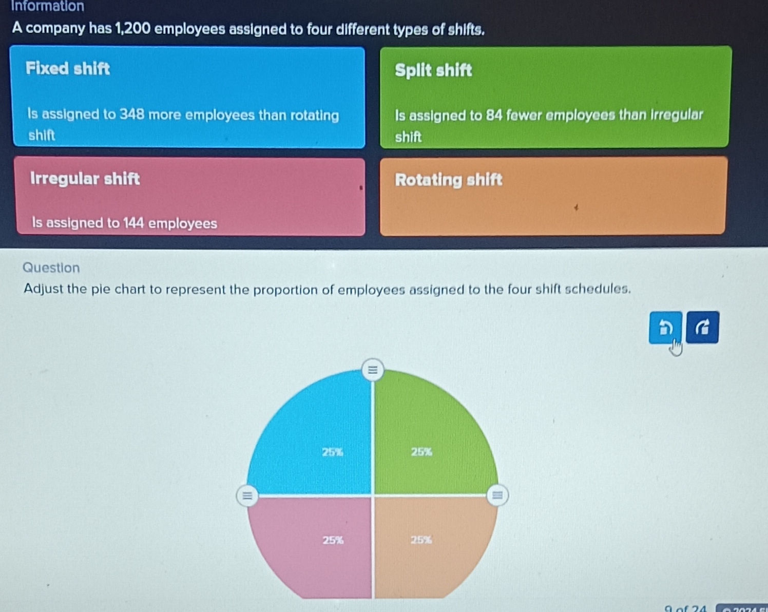 Information A company has 1,200 employees assigned to four different ...