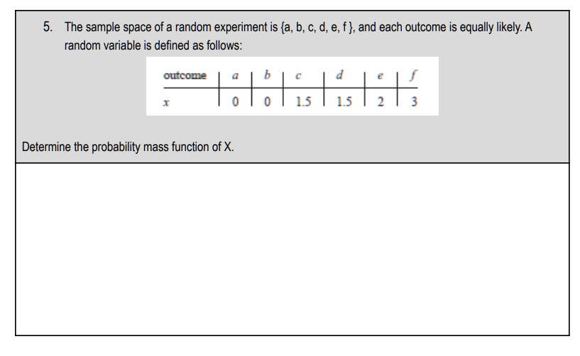SOLVED: The sample space of a random experiment is a, b, c, d, e, f, and each outcome is equally ...