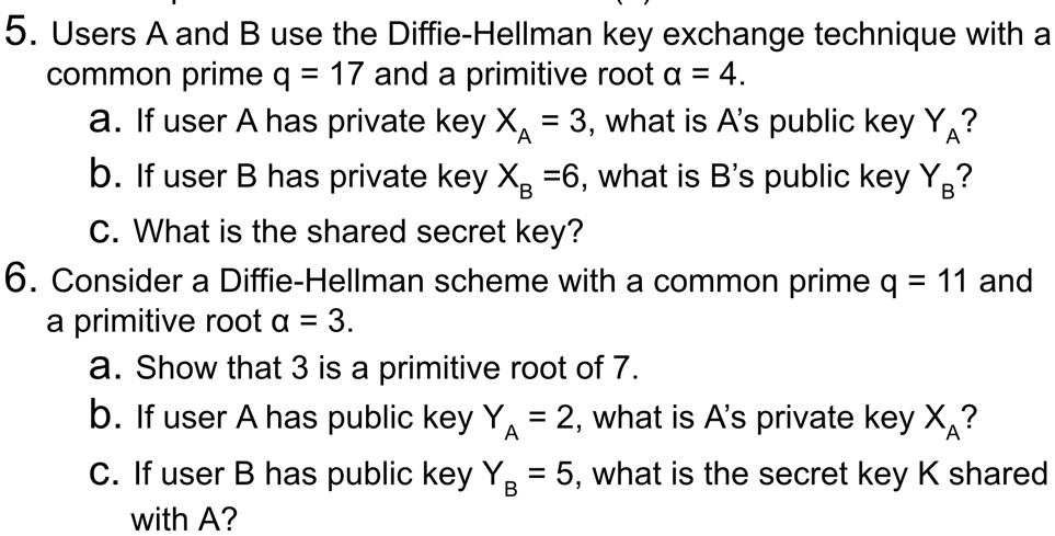 5. Users A and B use the Diffie-Hellman key exchange technique with a common prime q = 17 and a ...