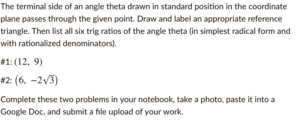 SOLVED: The terminal side of an angle theta drawn in standard position ...