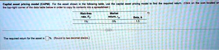 SOLVED: Texts: Capital Asset Pricing Model (CAPM) For the asset shown in the following table ...