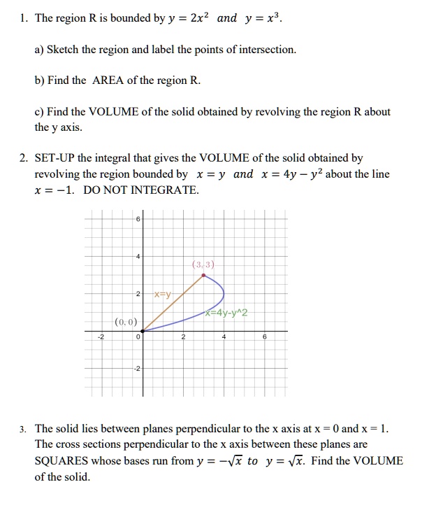 SOLVED:The region R is bounded by y = Zx2 and y = x _ a) Sketch the region and label the points ...