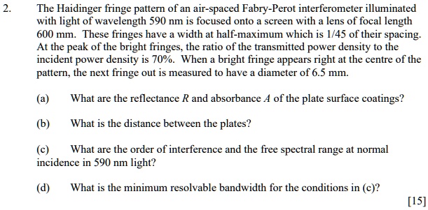 SOLVED: The Haidinger fringe pattern of an air-spaced Fabry-Perot ...