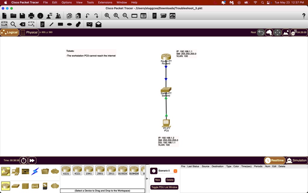 SOLVED: There are 3 errors to be found in this packet tracer file ...