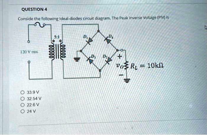 QUESTION 4 Conside the following Ideal-diodes circuit diagram. The Peak ...