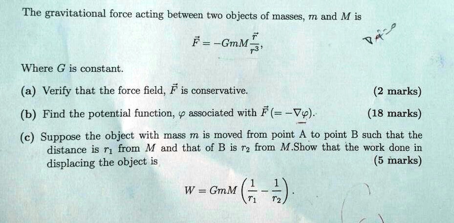 Solved The Gravitational Force Acting Between Two Objects Of Masses M