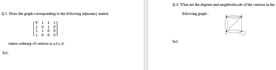 Q.3. Draw the graph corresponding to the following adjacency matrix where ordering of vertices ...