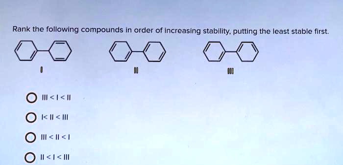 rank the following compounds in order of increasing stability putting ...