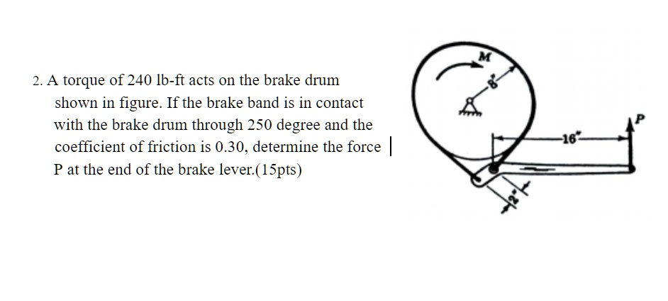 2. A torque of 240 lb-ft acts on the brake drum shown in figure. If the ...