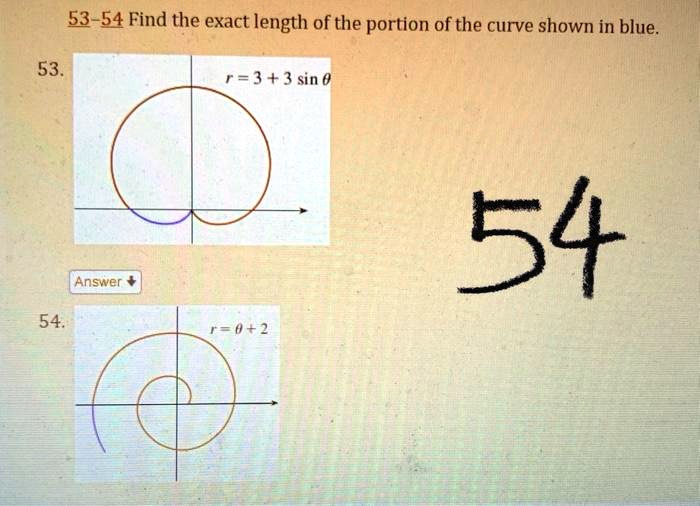SOLVED: 53-54 Find the exact length of the portion of the curve shown in blue 53. r=3 +3 sin 0 ...