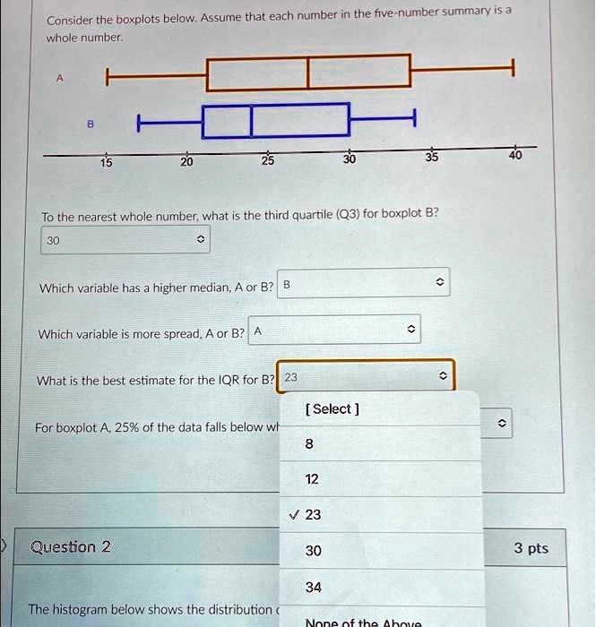 SOLVED: Consider the boxplots below. Assume that each number in the five-number summary is a ...