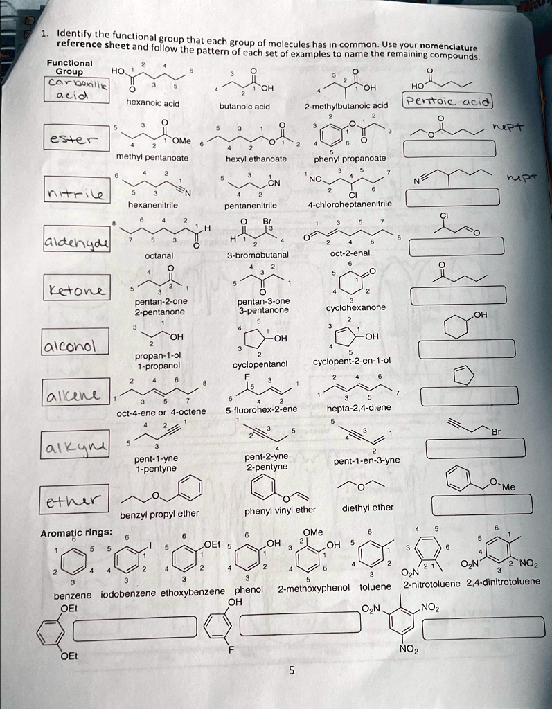 identify the functional group that each group of molecules has in ...