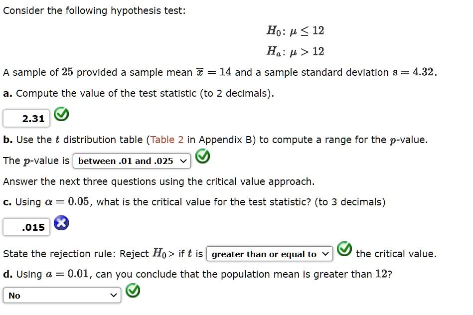 SOLVED: Consider the following hypothesis test: Ho: p 12 A sample of 25 ...