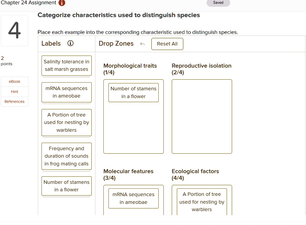 SOLVED: Texts: Chapter 24 Assignment 1 Saved Categorize characteristics ...