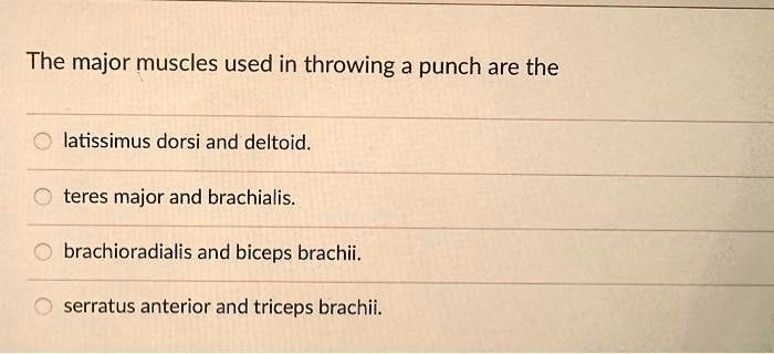 The major muscles used in throwing a punch are...