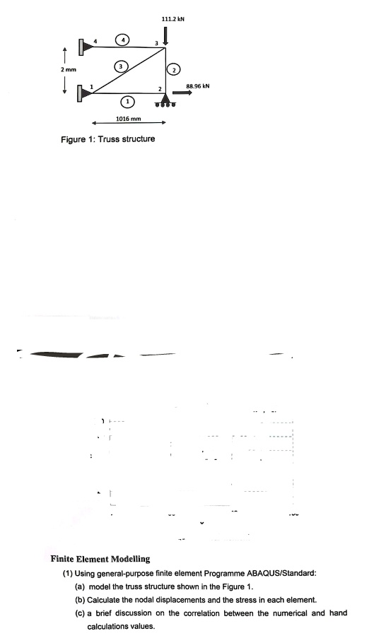 2 mm 4 3 3 1 2 1 1016 mm Figure 1: Truss structure 111.2 kN 2 88.96 kN Finite Element Modelling ...