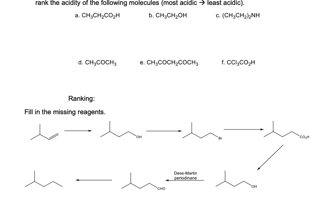 Rank the acidity of the following molecules (most aci… - SolvedLib