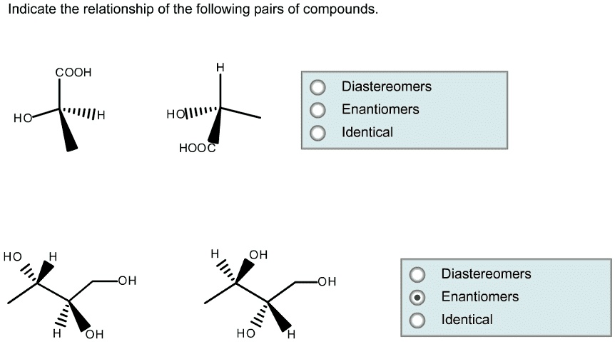 SOLVED: ' Indicate the relationship of the following pairs of compounds. Diastereomers ...