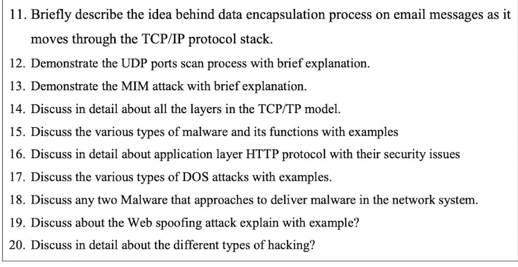 SOLVED: 11. Briefly describe the idea behind the data encapsulation ...